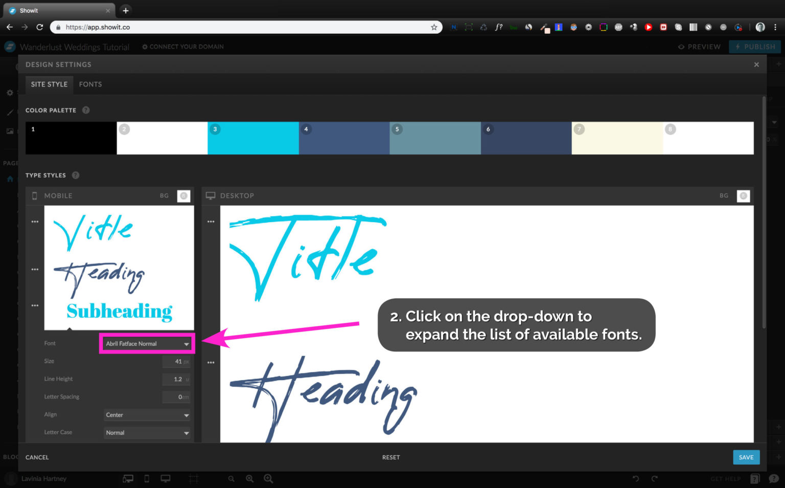 2. Click on the drop-down next to Font to expand the list of available ...