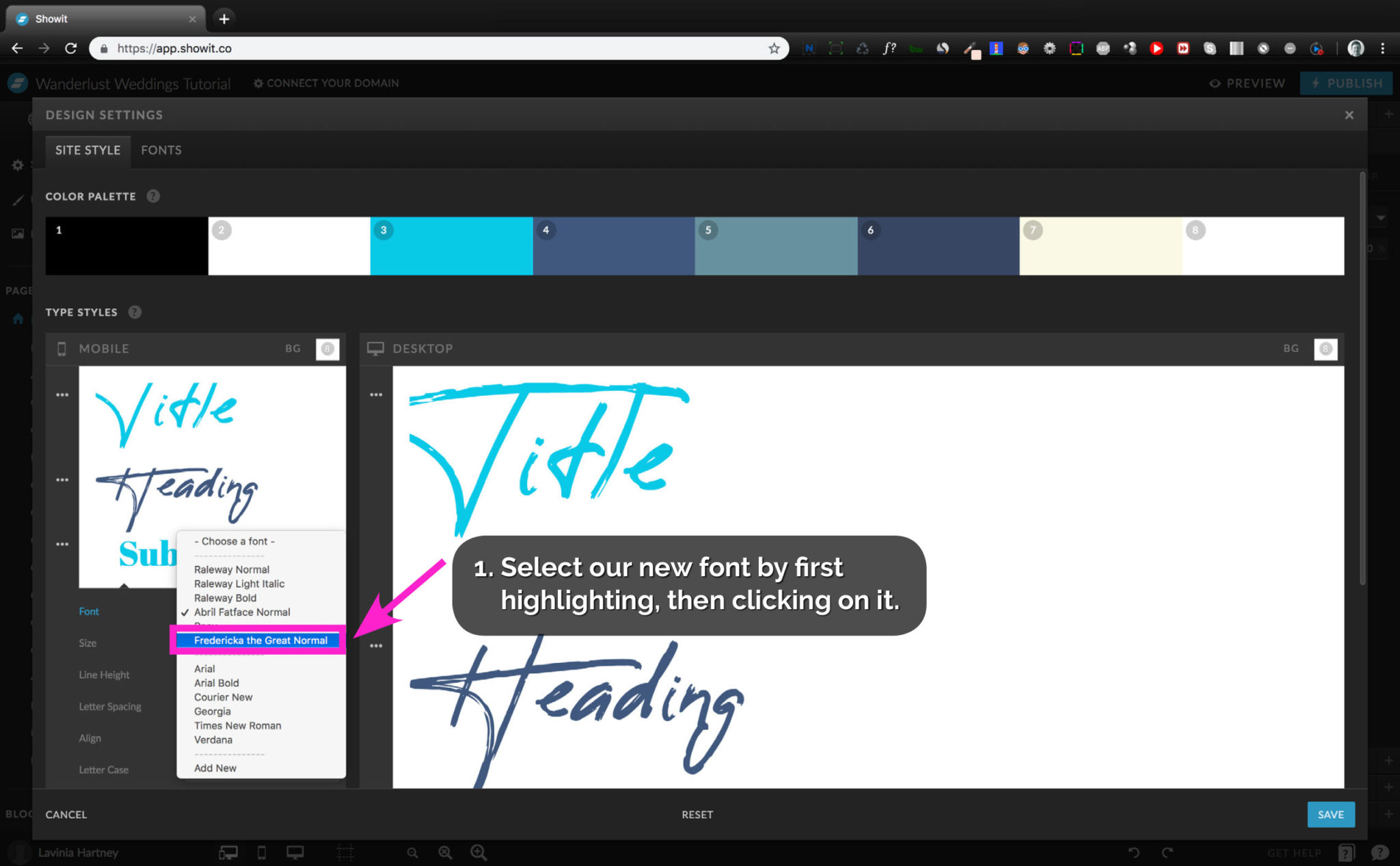 In the Drop-down list, you’ll see our newly added font Fredericka the ...