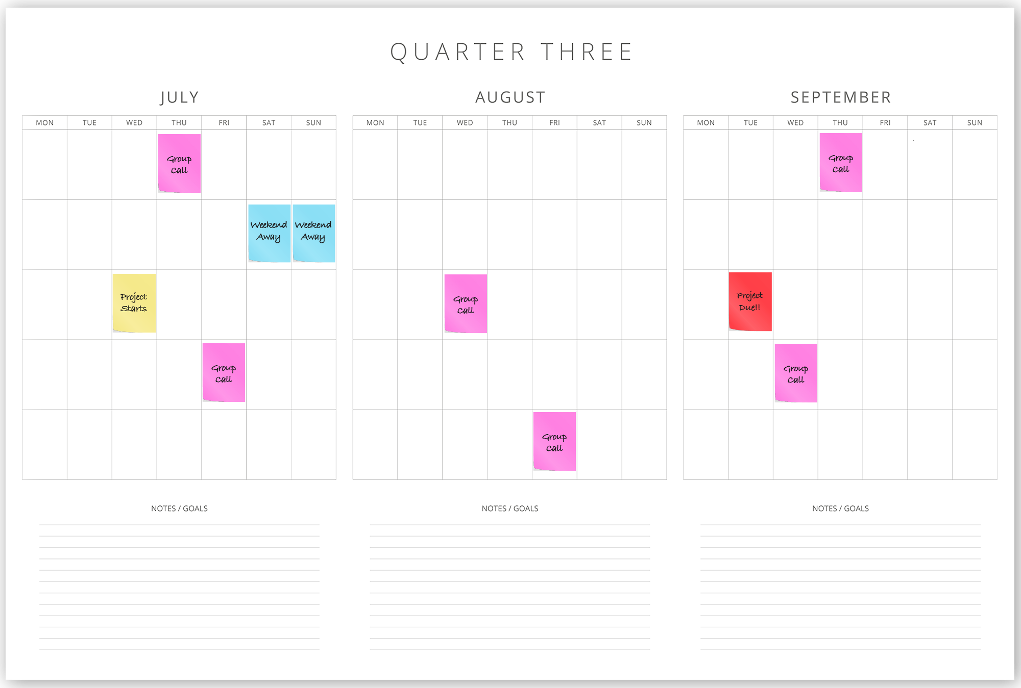 Undated Quarter at a Glance Wall Planner